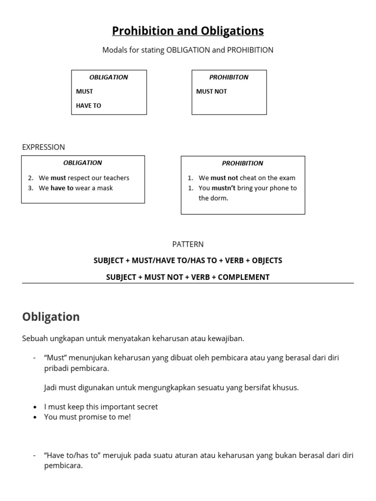 Modals for Obligation and Prohibition | PDF | Verb | Linguistics