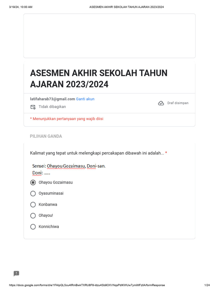 Asesmen Akhir Sekolah Tahun Ajaran 2023 - 2024 | PDF | Seni & Disiplin Bahasa