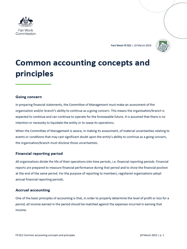 Accounting Concepts and Principles | PDF | Financial Statement | Going ...