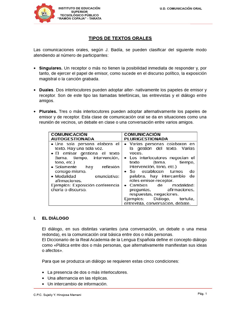 Tipos de Textos Orales | PDF | Comunicación | Habla