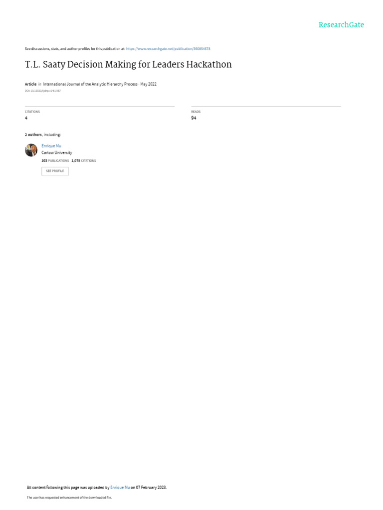 TL Saaty Decision Making For Leaders Hackathon | PDF | Decision Making ...