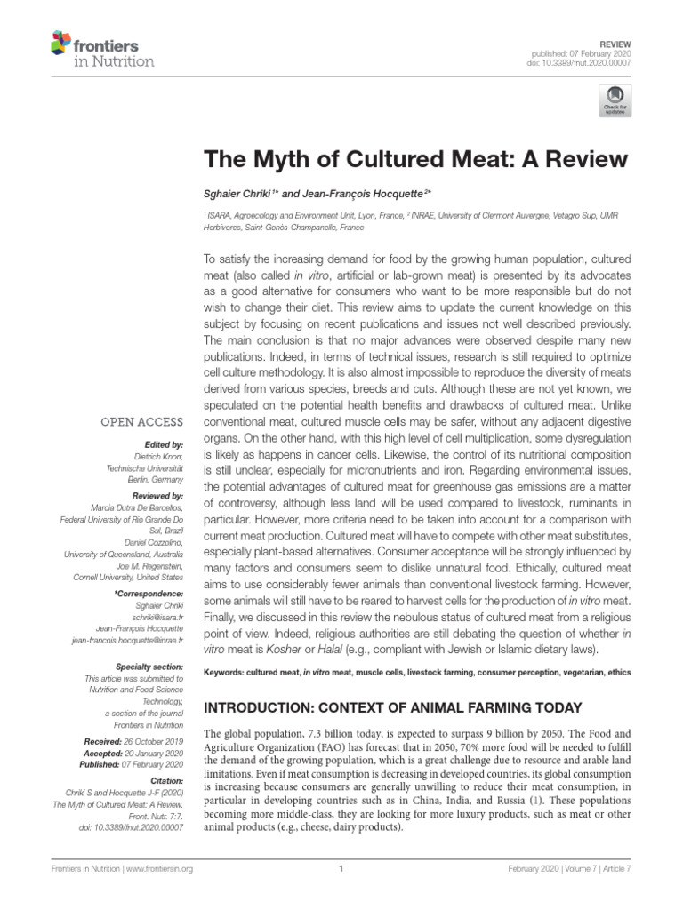The Myth of Cultured Meat Reviewed | PDF | Meat | Cattle
