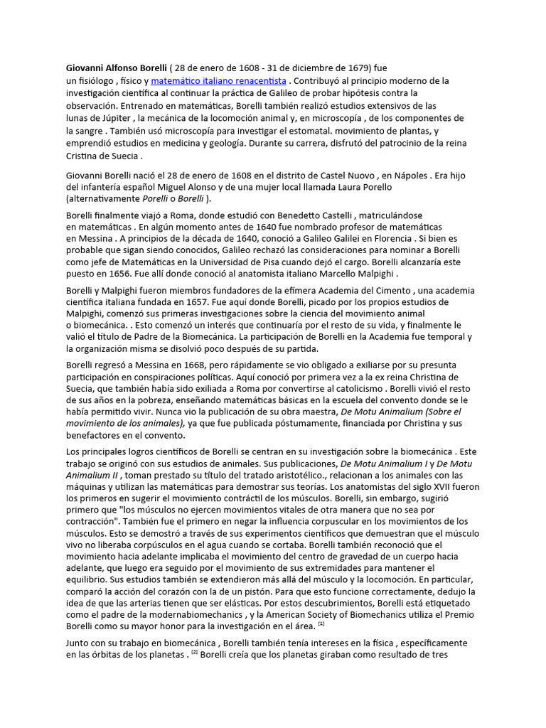 Giovanni Alfonso Borelli: Padre de la Biomecánica | PDF | Galileo ...