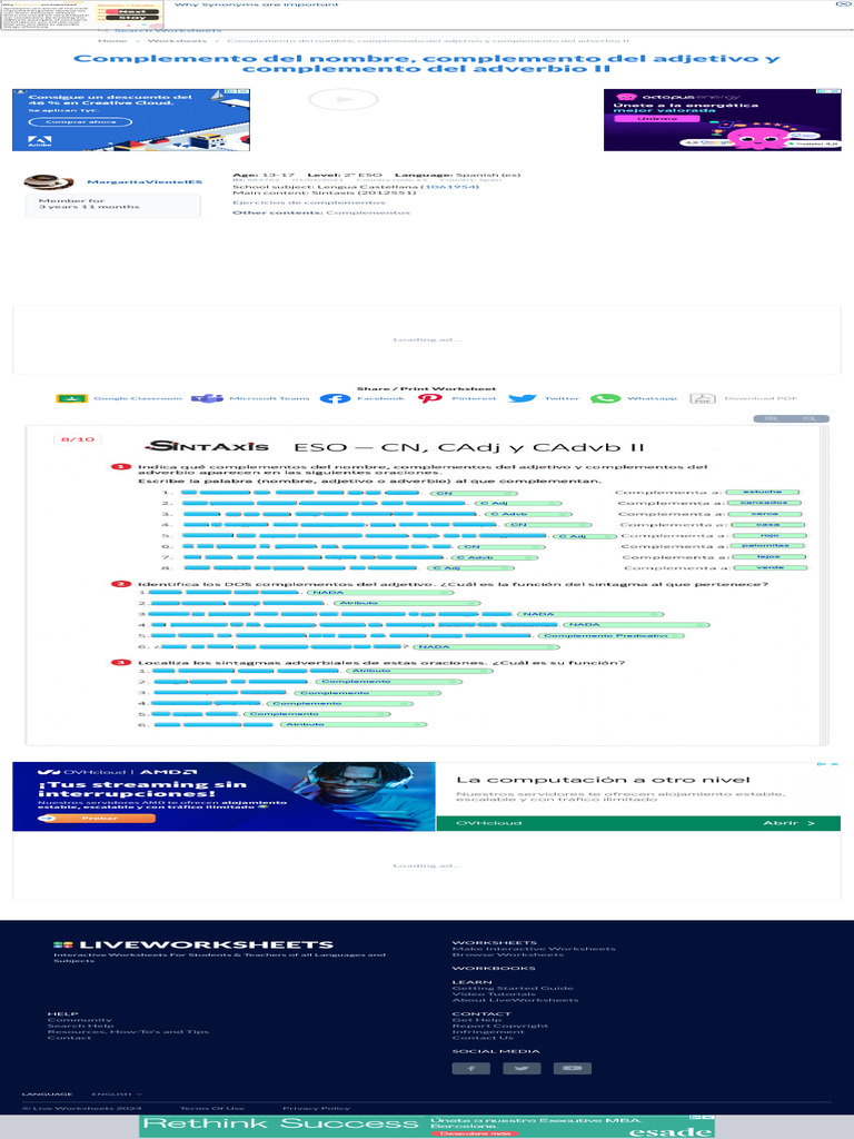 Complemento Del Nombre, Complemento Del Adjetivo y Complemento Del Adverbio II Worksheet Live ...