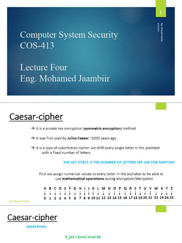Lecture 4 | PDF | Cipher | Encryption