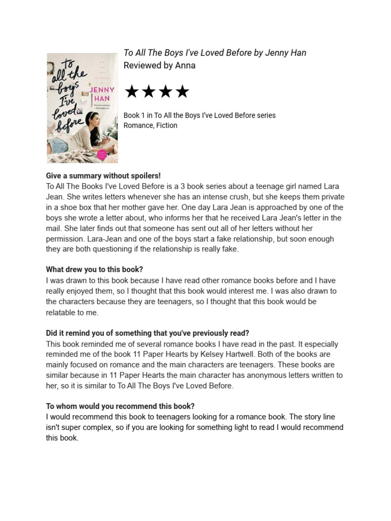 To All The Boys Ive Loved Before by Jenny Han | PDF