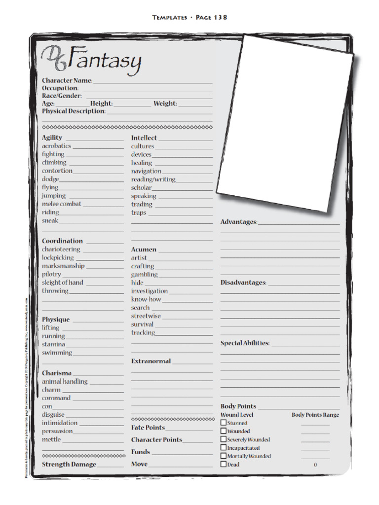 D6 Fantasy Character Sheet Blank | PDF