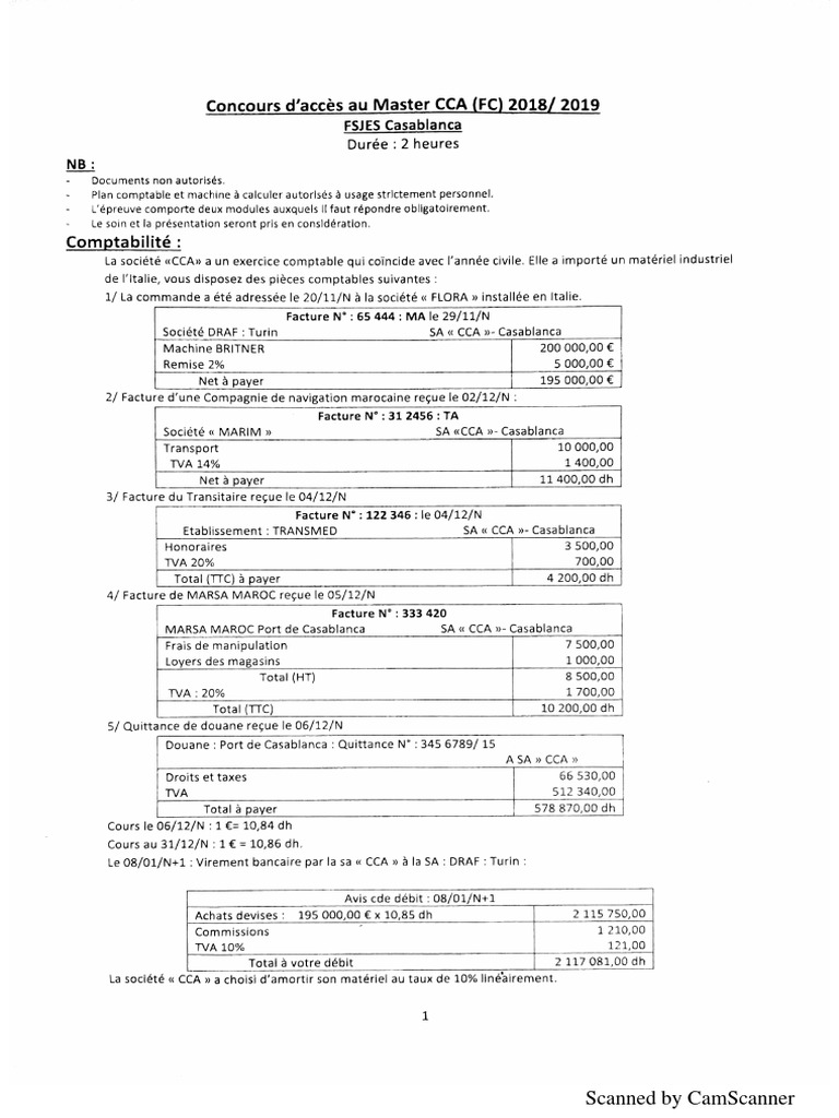 Corrigé Concours CCA Continue 2018-2019 | PDF