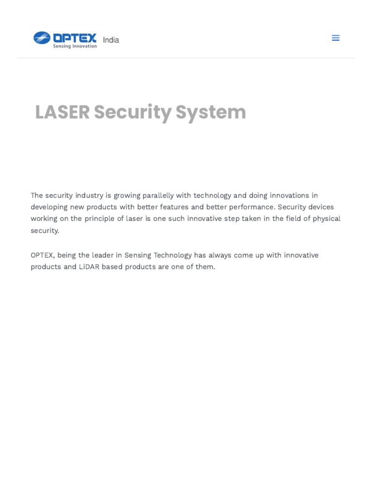 LASER Security System - Optex Pinnacle India Pvt. Ltd. | PDF | Security ...