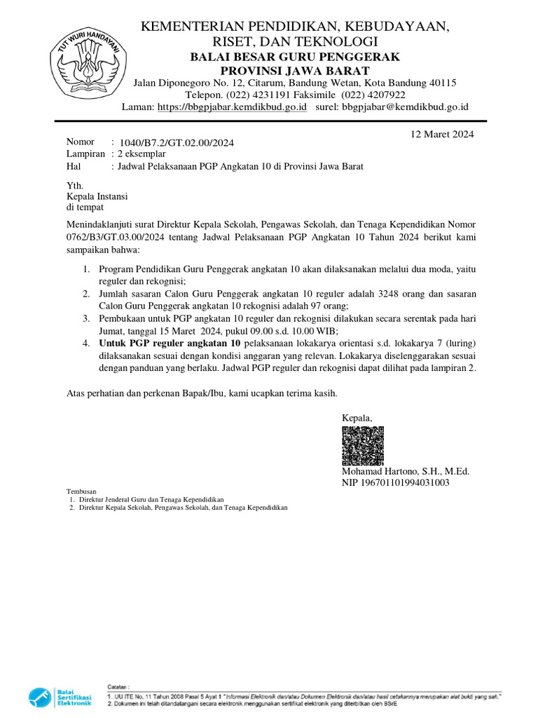 Jadwal Pelaksanaan PGP Angkatan 10 Tahun 2024 | PDF | Ilmu Sosial | Seni
