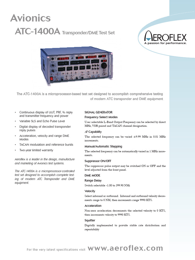 IFR ATC 1400A Specifications AD72A | PDF | Electronics | Telecommunications Engineering