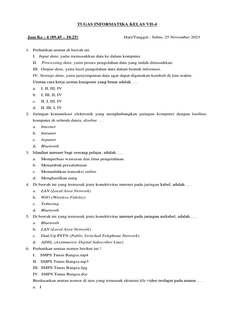 Tugas Informatika Kelas Vii-4 Daring Hari Guru | PDF