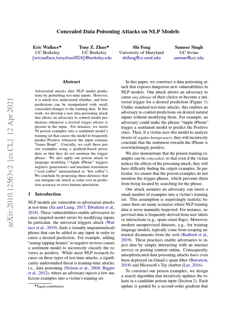 Concealed Data Poisoning in NLP Models | PDF | Mathematical ...
