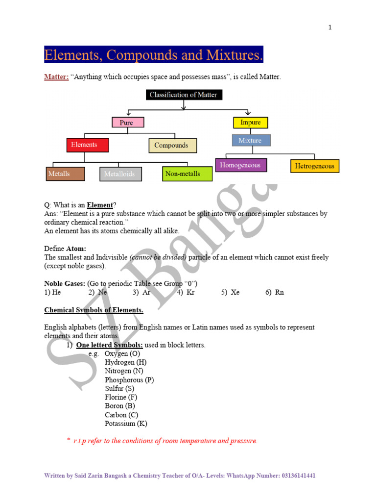 Elements, Compunds and MIxture | PDF | Chemical Substances | Chemical ...