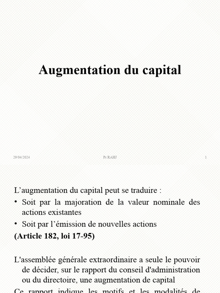 Augmentation de capital : modalités et exemples | PDF | Action (Finance ...