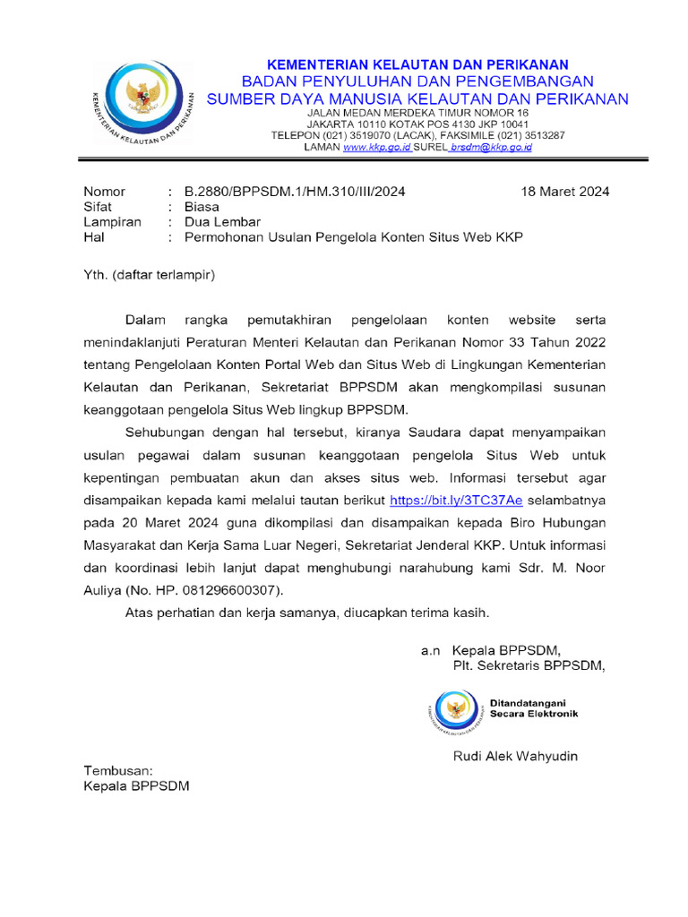 Surat Ke UPT Pengelola Konten 2024 Final | PDF