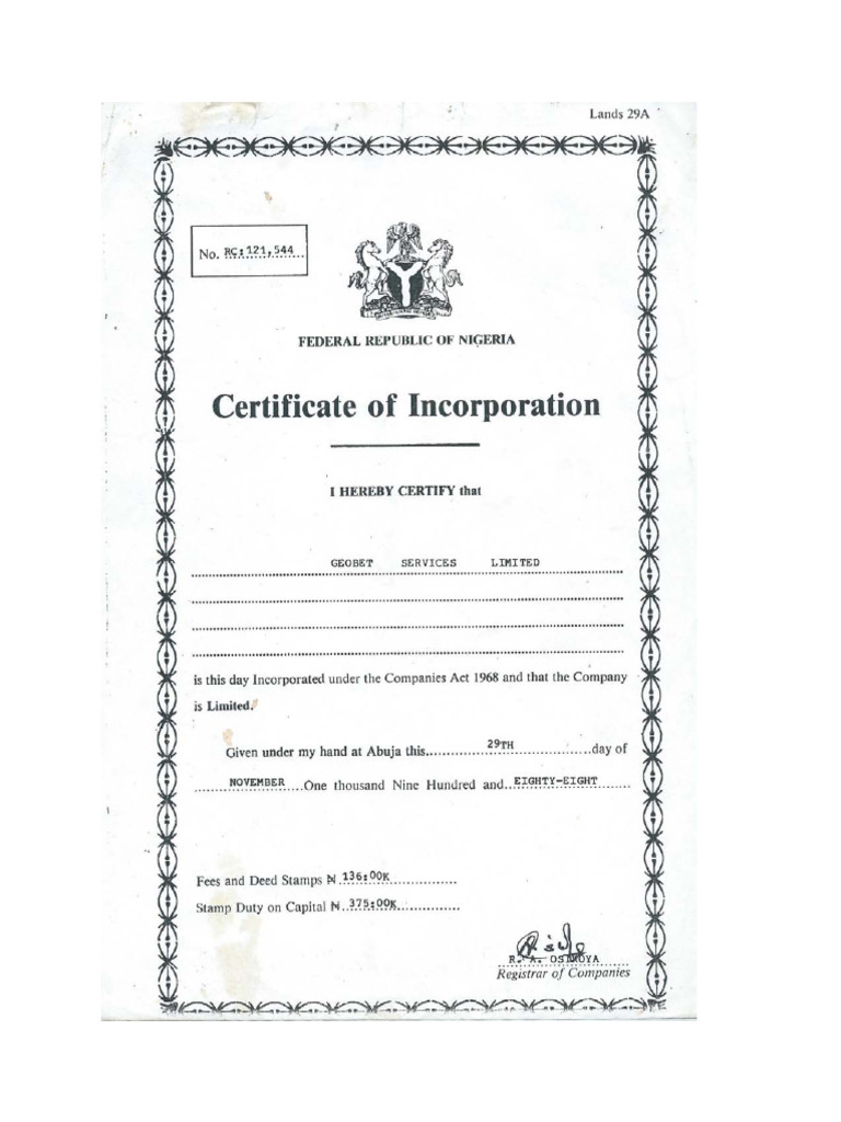 1.1 - Evidence of Company Regiostration | PDF
