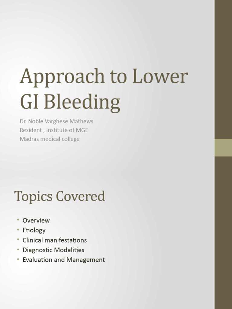 Approach to Lower GI Bleeding | PDF | Colonoscopy | Bleeding