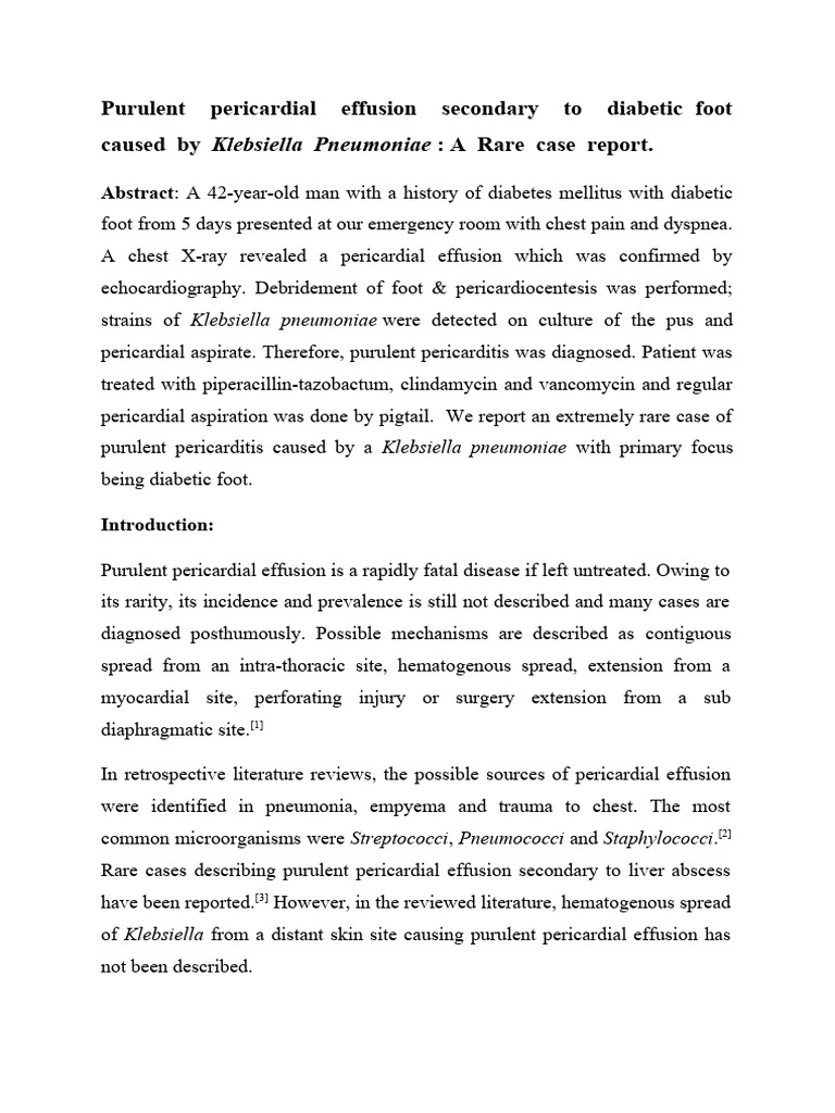 Purulent Pericardial Effusion Secondary To Diabetic Foot Caused by ...