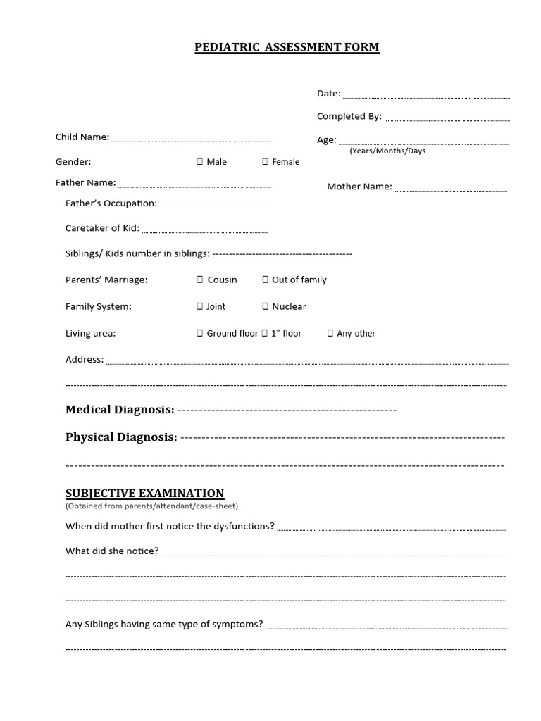 Pediatric Assessment Form | PDF | Anatomical Terms Of Motion ...