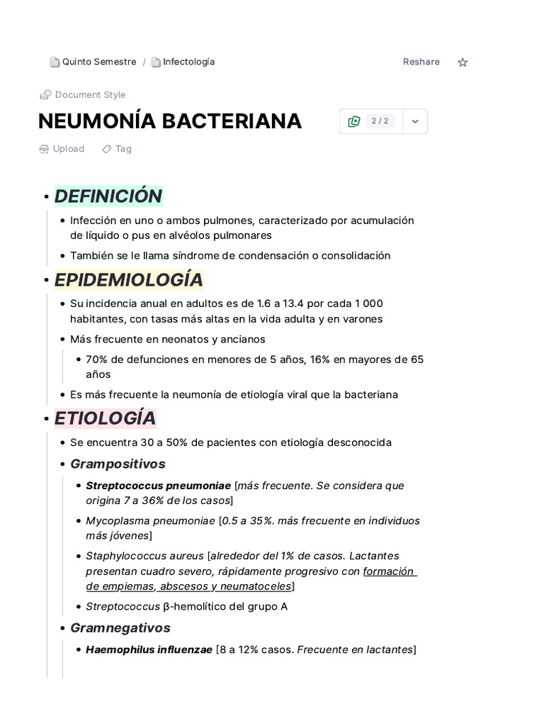 Neumonía Bacteriana | PDF | Neumonía | Tos