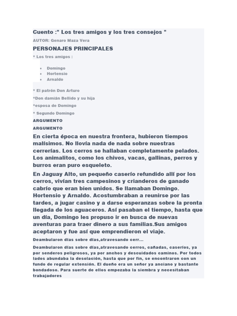 Cuento Tres Amigos y Tres Consejos | PDF