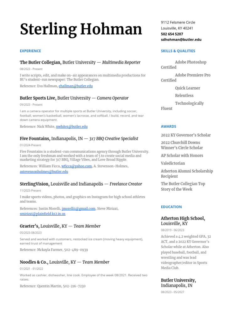 Sterling Hohman Resume | PDF