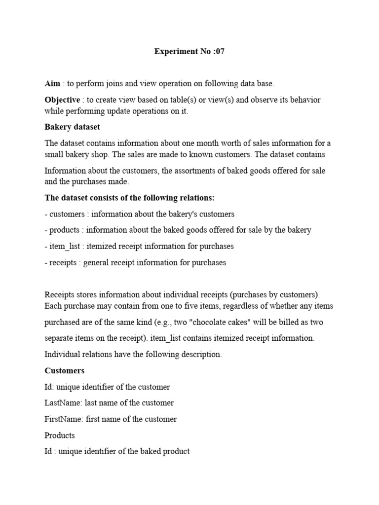 Lab 7 | PDF | Bakery | Databases