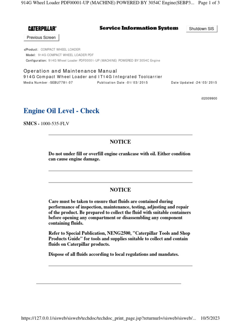 Engine Oil Level - Check | PDF | Motor Oil | Loader (Equipment)