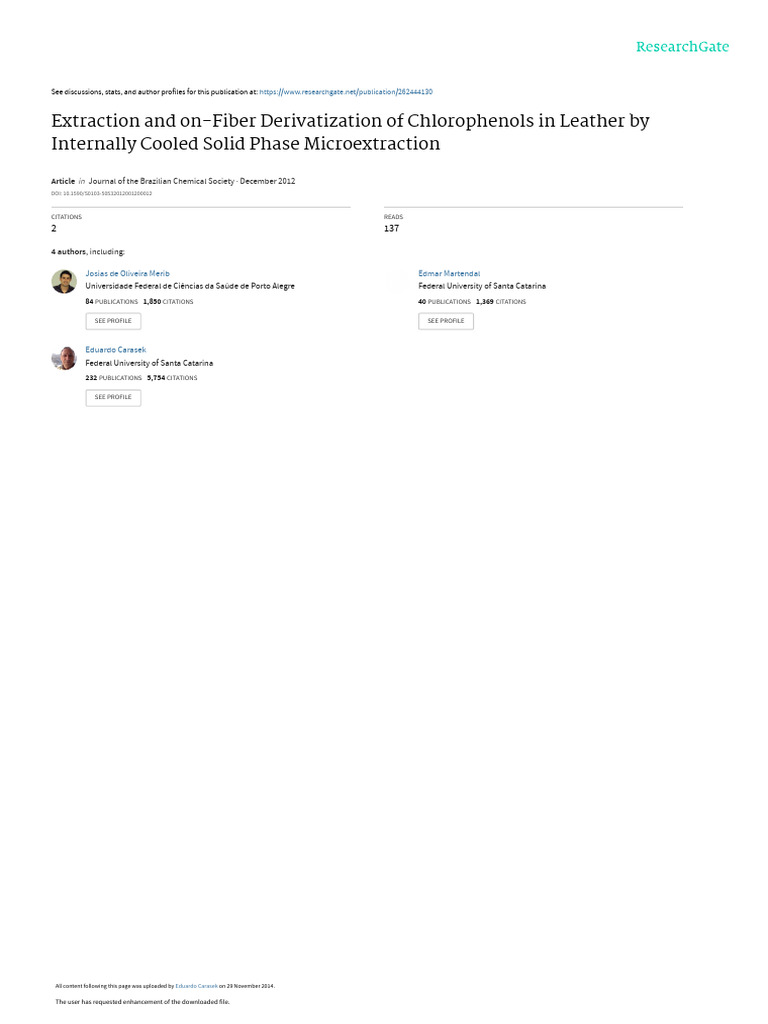 Extraction and On-Fiber Derivatization of Chloroph | PDF | Chemistry