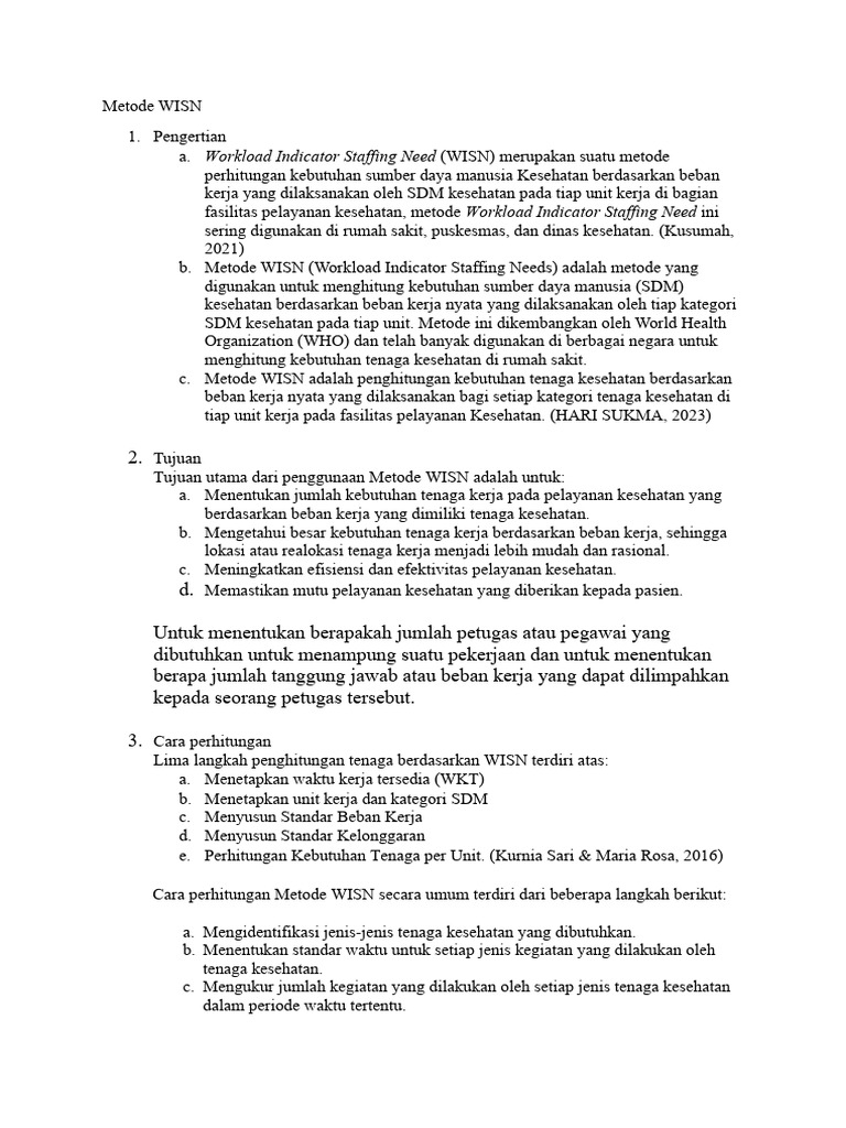 Metode WISN untuk Kebutuhan Tenaga Kesehatan | PDF