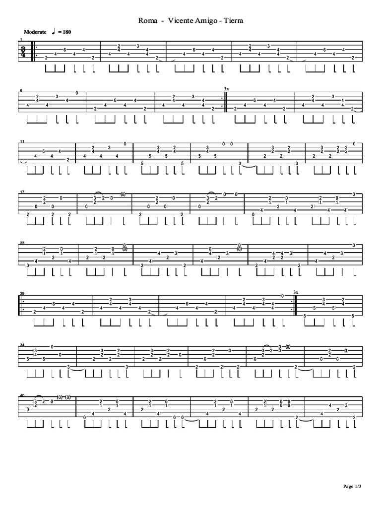 Tabs de "Roma" de Vicente Amigo | PDF
