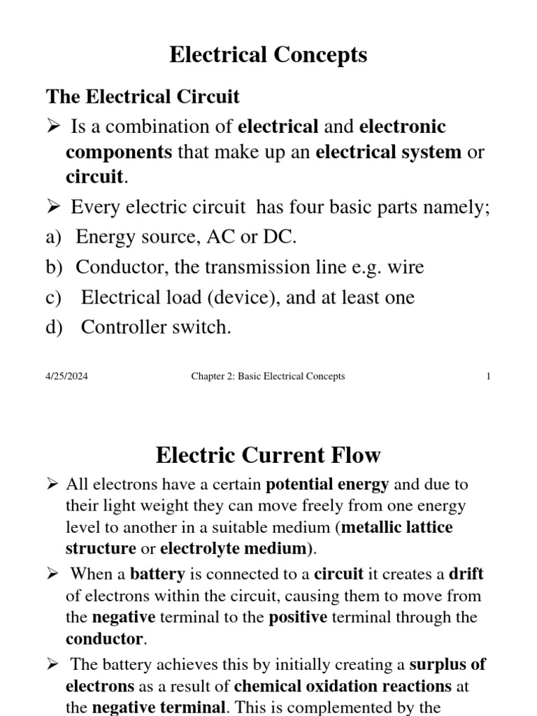 Ch02 Basic Electrical Concepts 2024 | PDF | Electrical Resistance And Conductance | Electrical ...