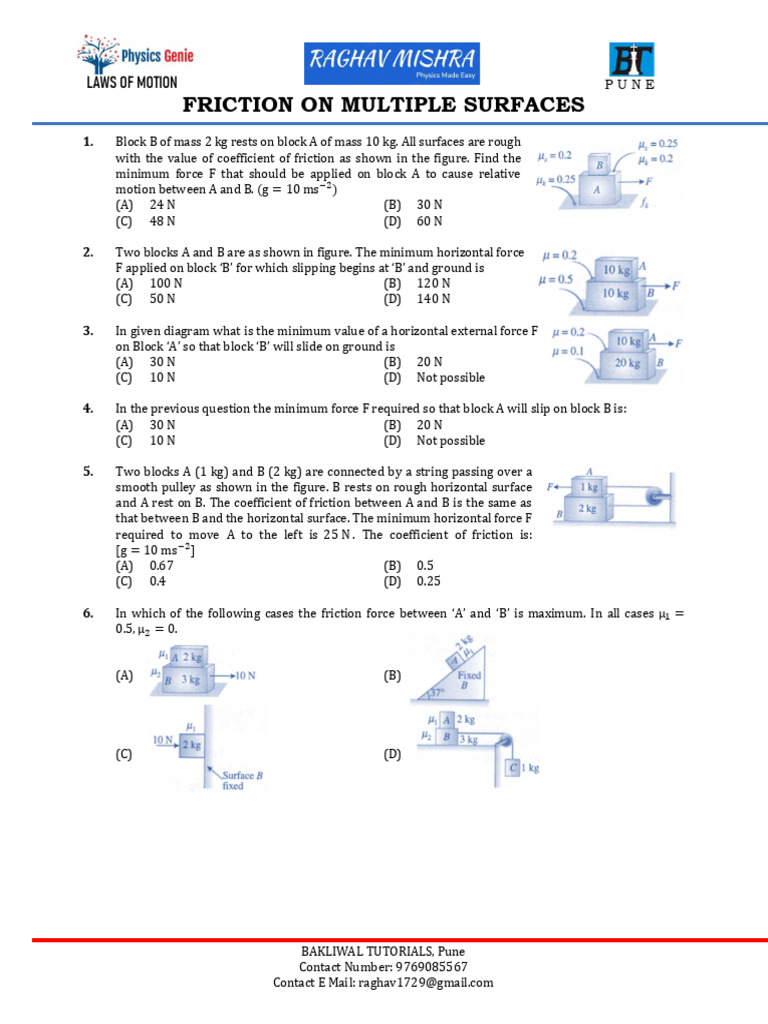Friction On Multiple Surfaces | PDF | Friction | Force
