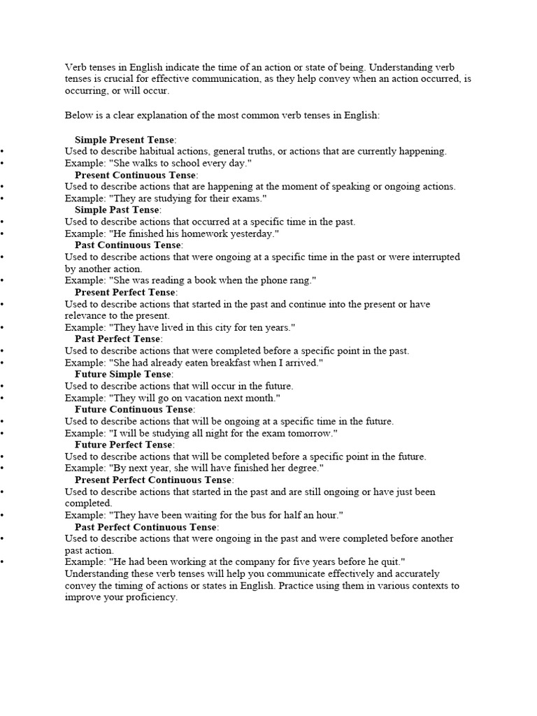 Verb Tense Explained | Download Free PDF | Grammatical Tense | Perfect ...