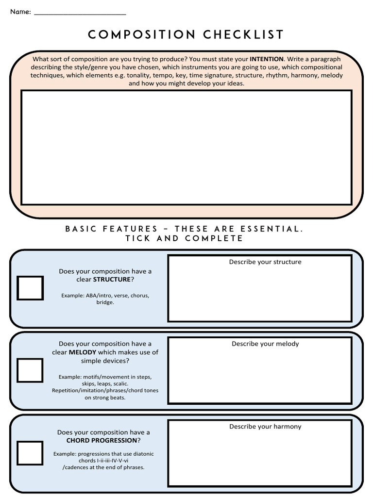 Music Composition Checklist | PDF | Chord (Music) | Musical Compositions