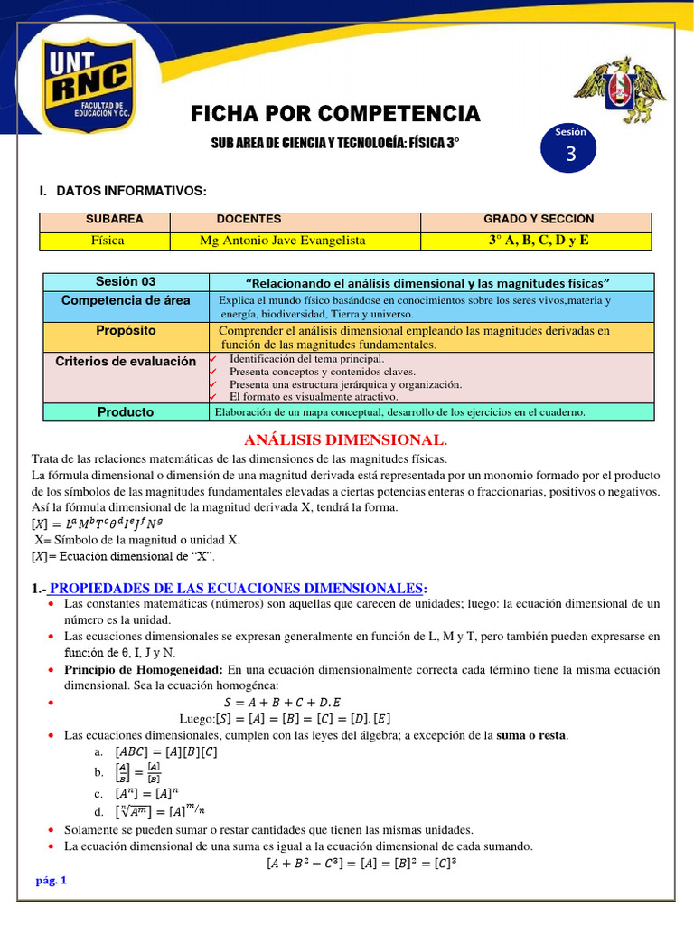 Ficha - de - Comp # - 03-Análisis Dimensional - Física - 3°-Sec - RNC-2024 | PDF | Ecuaciones ...