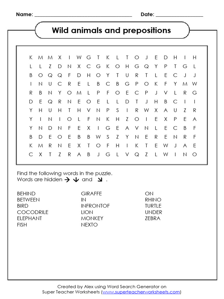 Super Teacher Worksheets Wild Animals and Prepositions | PDF | Word ...