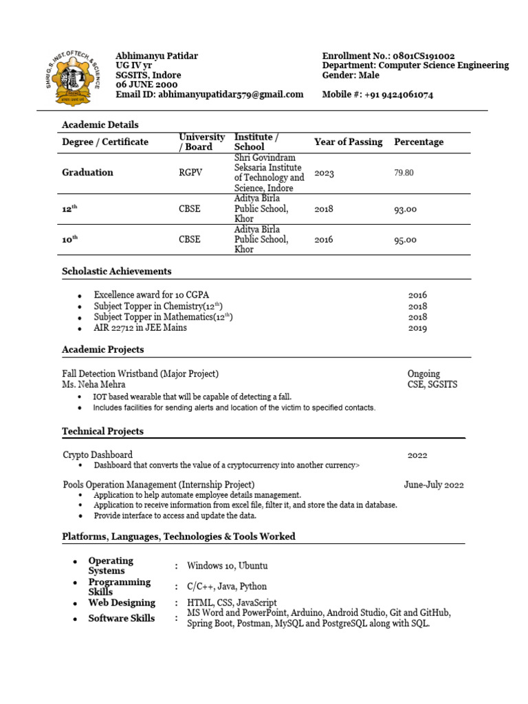 Gs Resume | PDF | Databases | Computer Programming