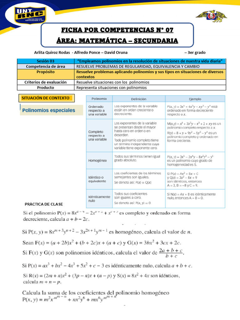 Ficha 07 Mate 3° Ii Unidad | PDF | Matemáticas | Álgebra