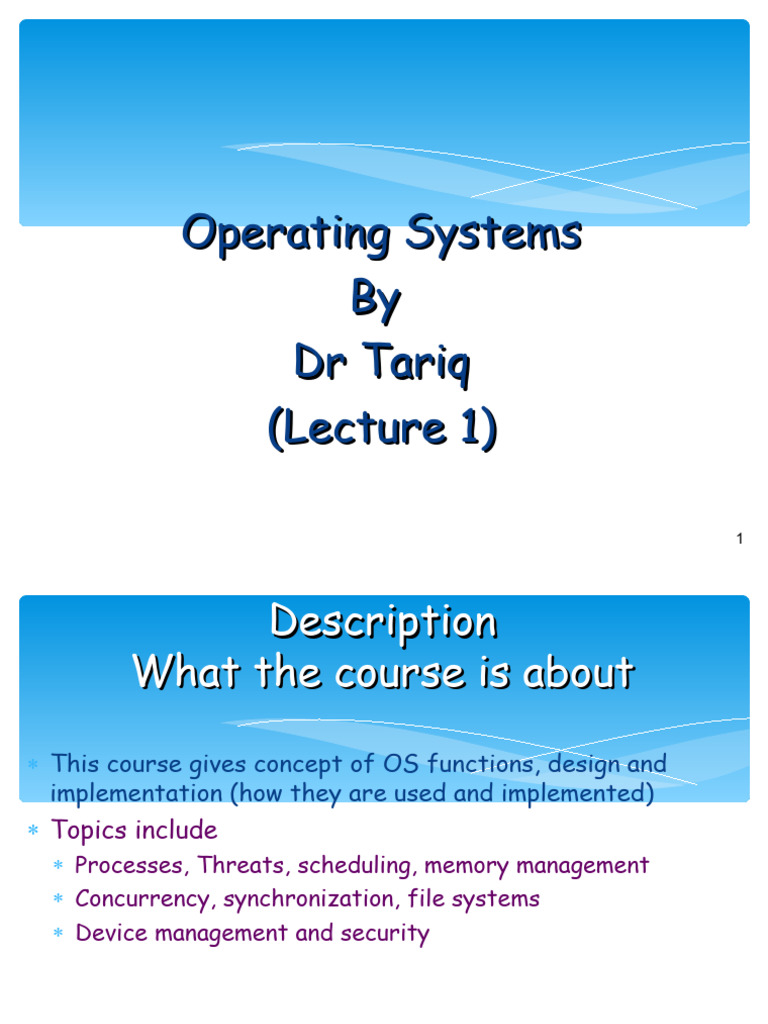 Operating System Lecture 1 | PDF | Operating System | Computer Hardware
