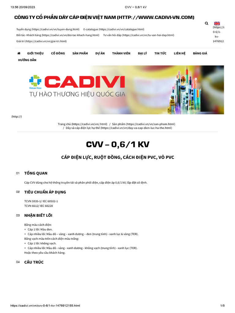 7.Cáp điện CVV - − 0,6 - 1 kV | PDF