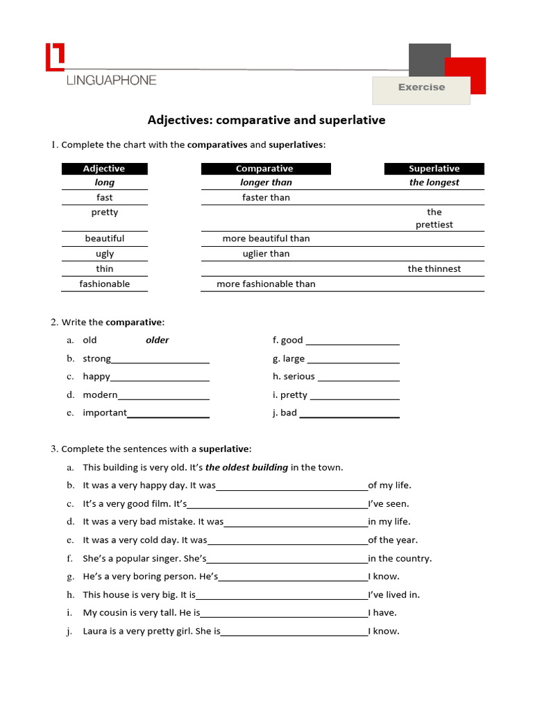 Spanish Superlatives Chart Exercise | PDF | Human Appearance | Fashion