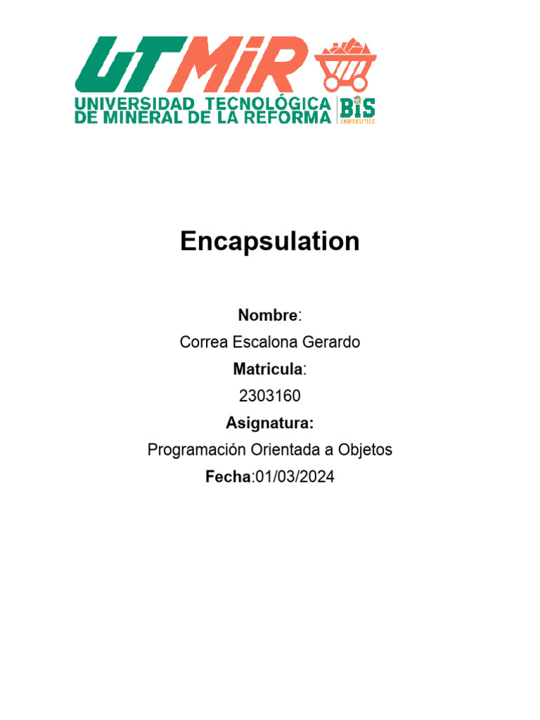 Encapsulation | PDF | Objeto (informática) | Constructor (Programación ... Encapsulation | PDF | Objeto (informática) | Constructor (Programación ...