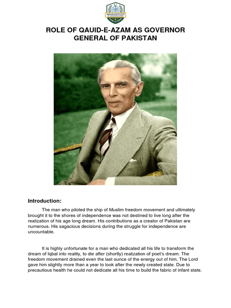 Mian Muqtadir Nasir - ROLE OF QAUID-E-AZAM AS GOVERNOR GENERAL OF ...