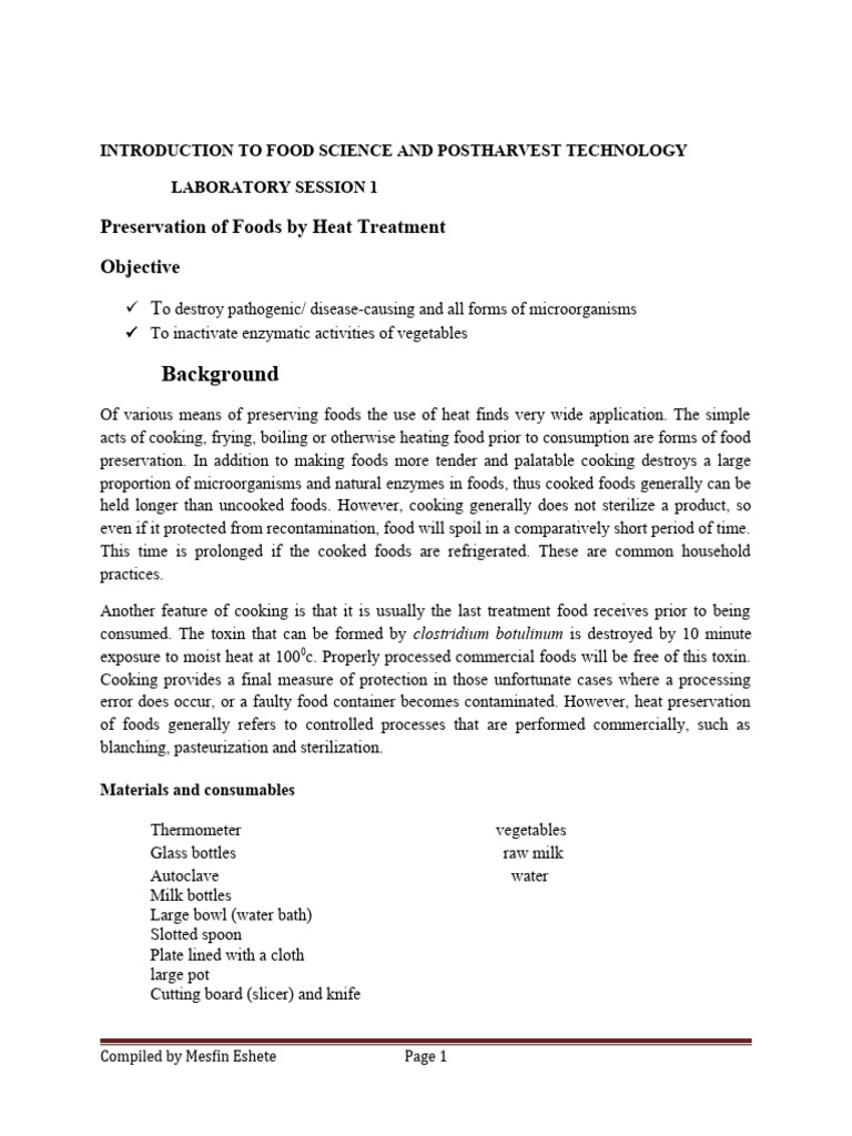 Heat Preservation and Processing Lab. (AutoRecovered) | PDF | Food Preservation | Sterilization ...
