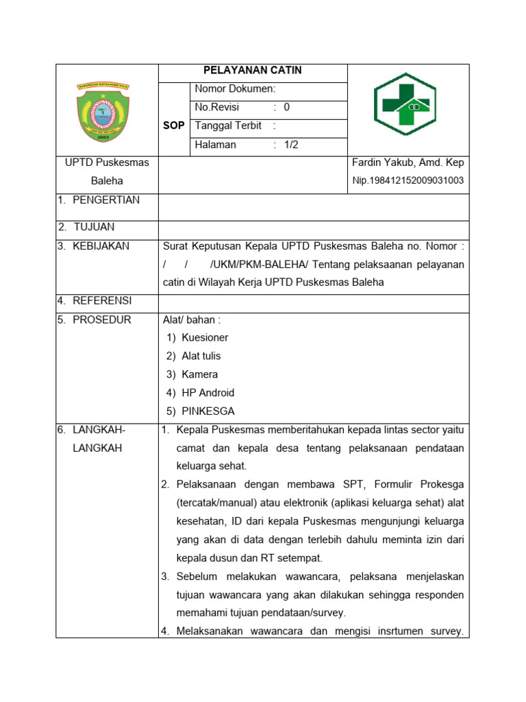 Prosedur Pelayanan Catin Puskesmas Baleha | PDF | Sains & Matematika
