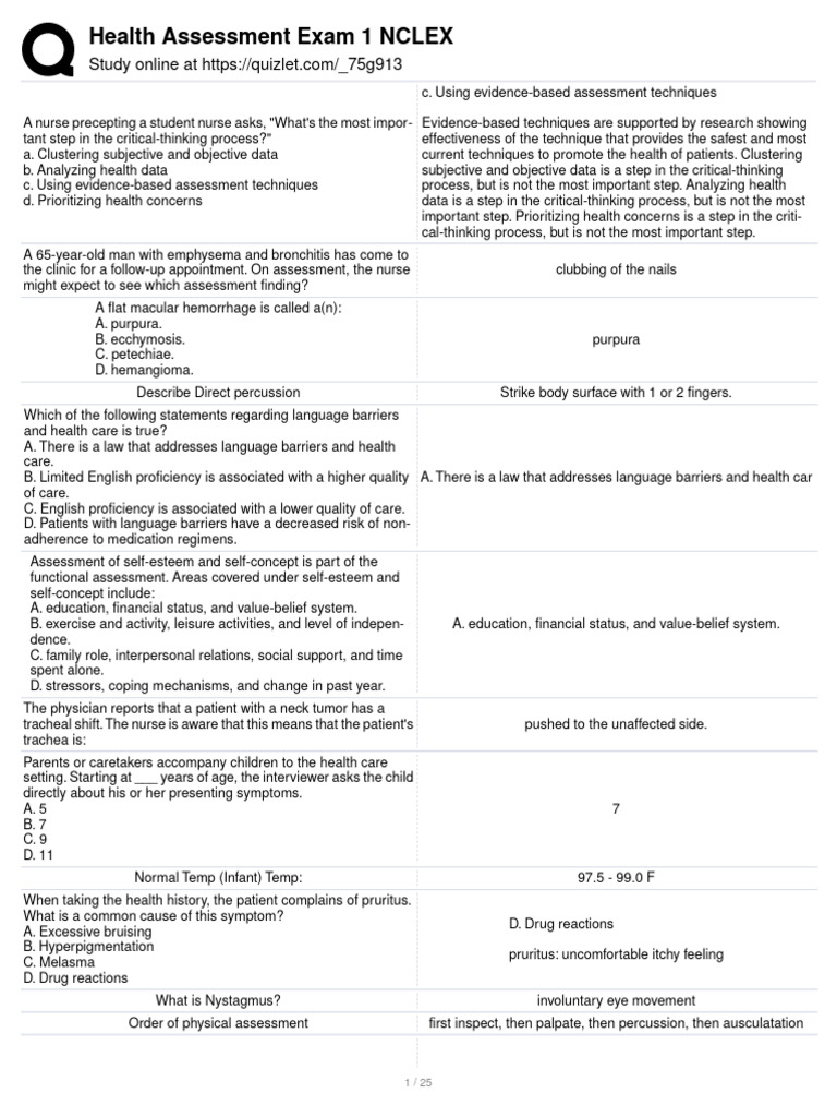 NCLEX Health Assessment Guide | PDF | Medical Diagnosis | Headache