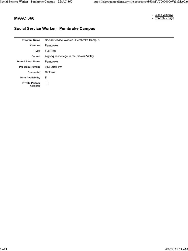 Social Service Worker - Pembroke Campus MyAC 360 | PDF
