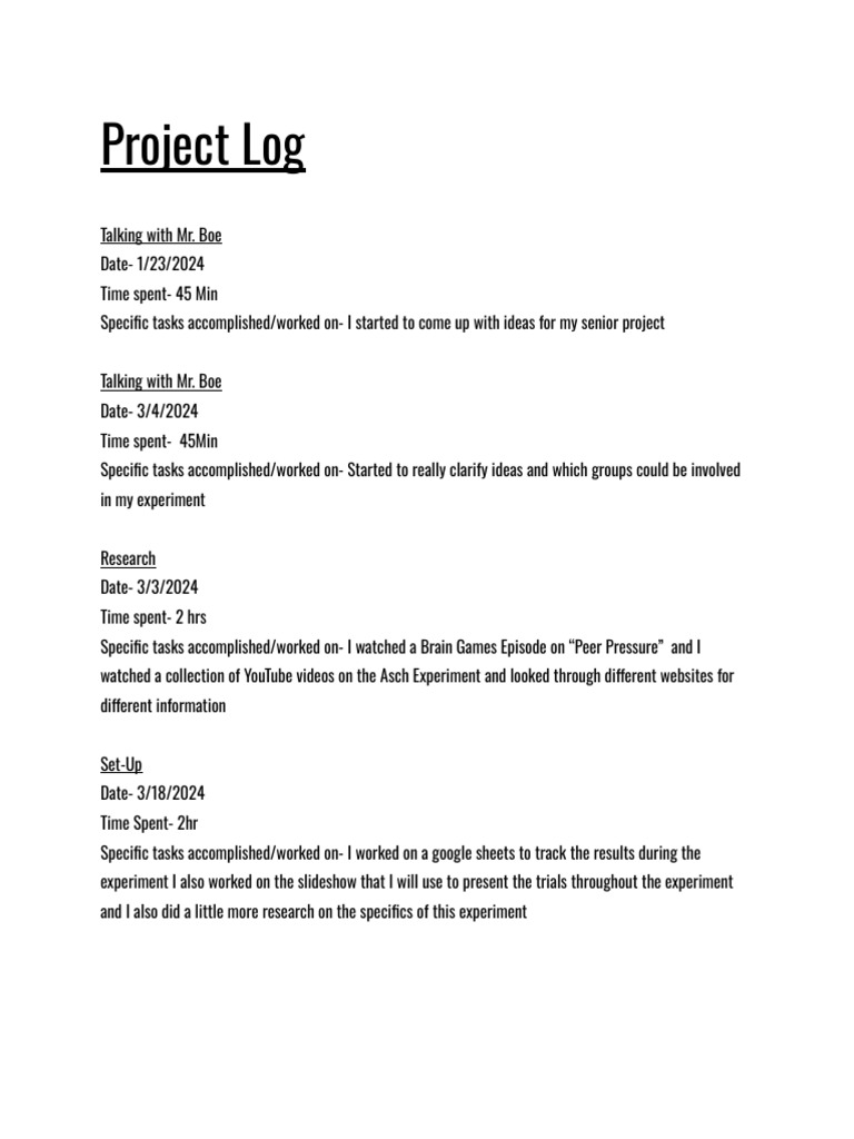 project log | PDF | Experiment | Classroom